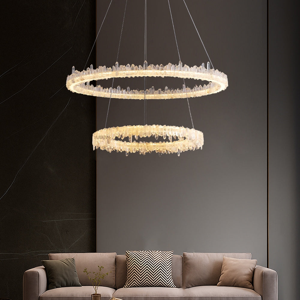 Contemporary Iceberg Double Ring Crystal Chandelier for Dining Room & Living Room | Sofary Lighting
