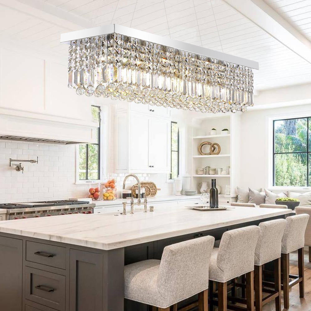 Rectangular Crystal Raindrop Chandelier for Dining Room | Sofary Lighting