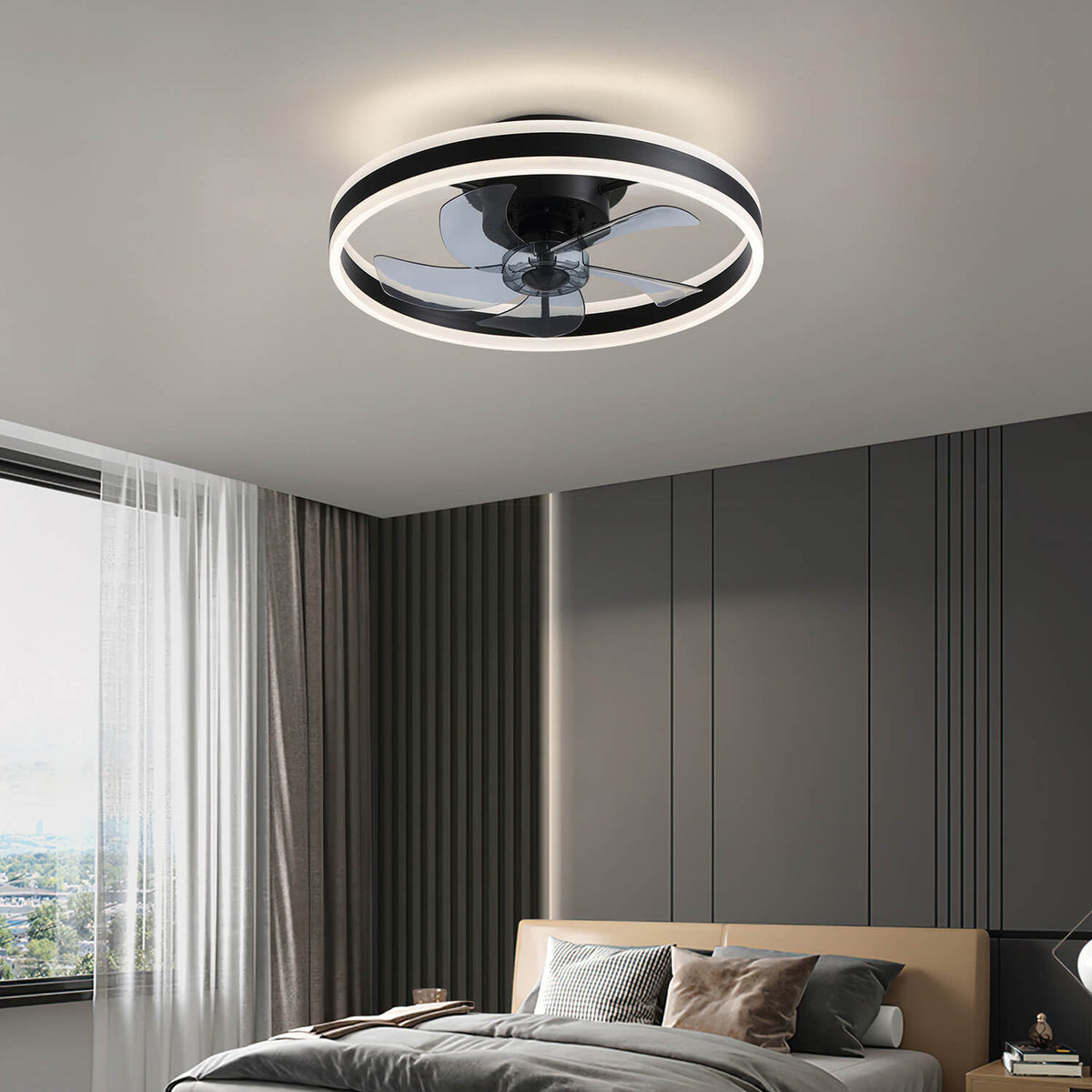 Aeris 19.7" Modern LED Black/White Ceiling Fan With Lights & Remote For ...