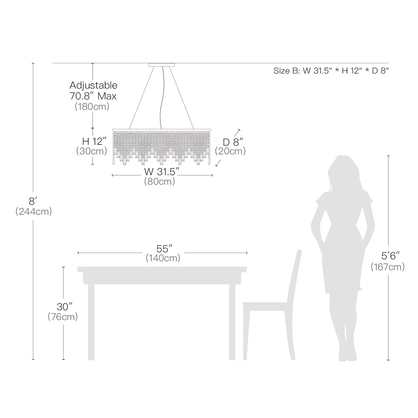 Rectangular Linear Design Crystal Chandelier for Dining Room | Sofary