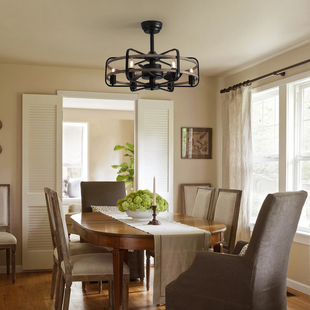 Farmhouse 25" Cage Ceiling Fan Light with Remote Control For Dining ...