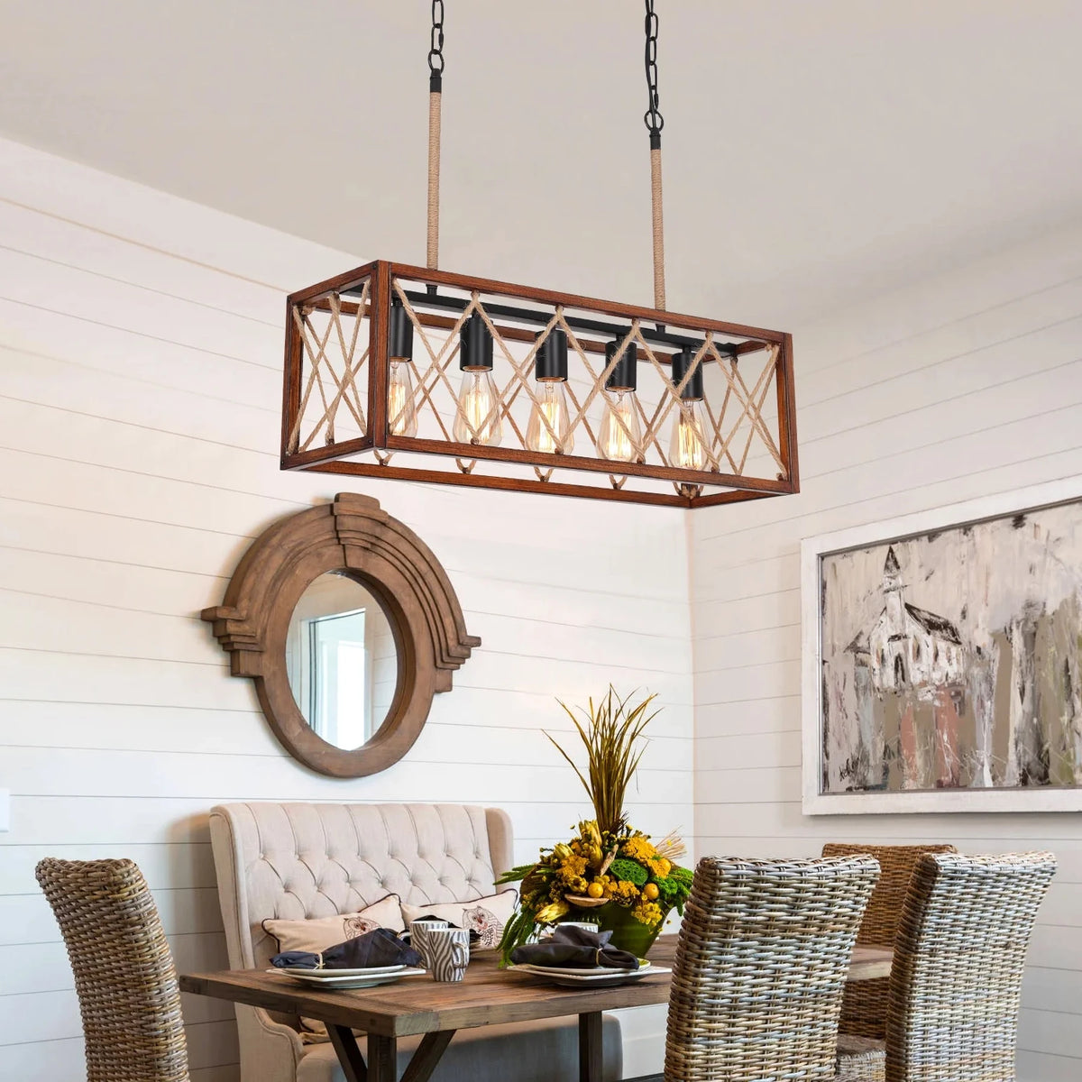 Farmhouse Rustic Linear Chandelier Pendant Light for Dining Room ...
