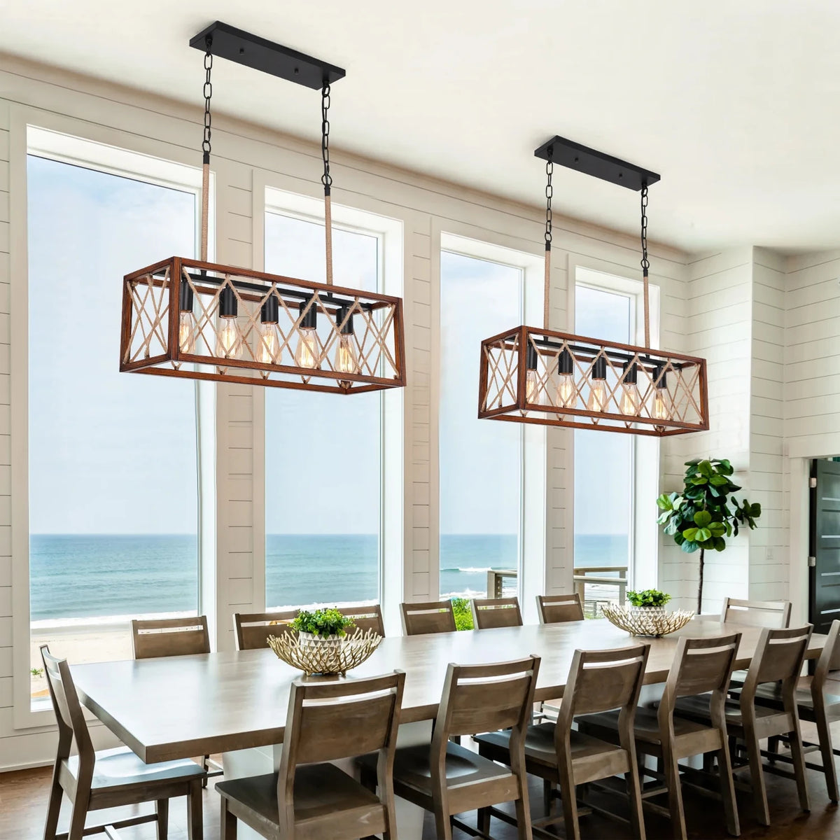 Farmhouse Rustic Linear Chandelier Pendant Light for Dining Room ...