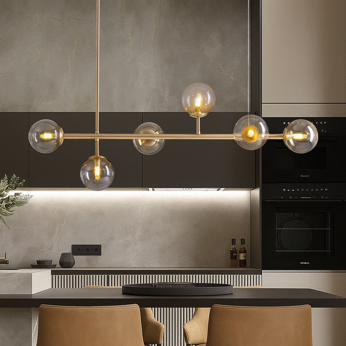 Gradient Glass Globe Gold Chandelier for Dining Room & Kitchen Island ...
