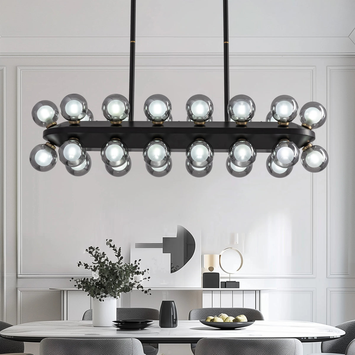 Mid-Century Modern Black Sputnik Chandlier with Double Lampshade for ...