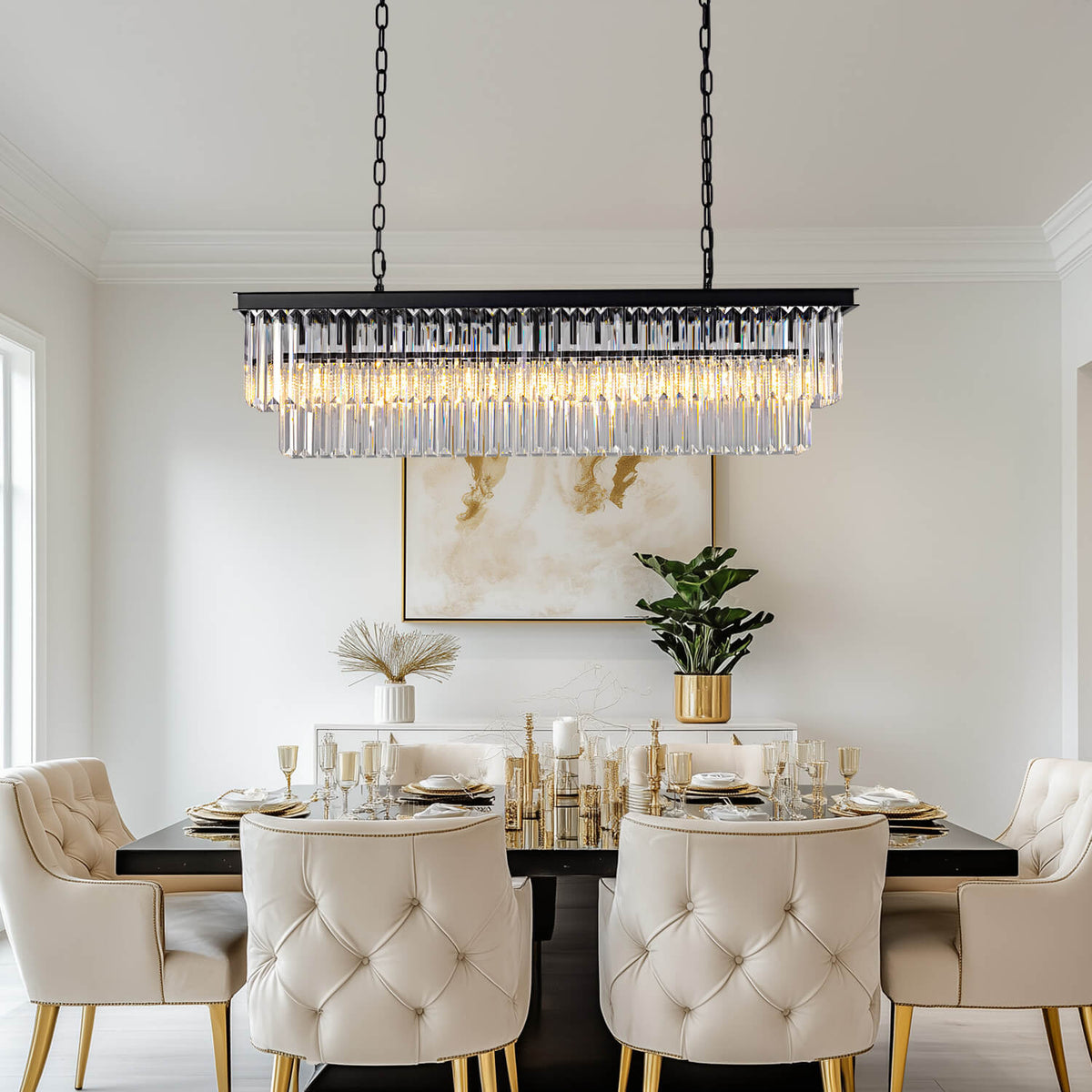 Vintage Rectangular Crystal Chandelier - Light Fixtures for Dining Room ...