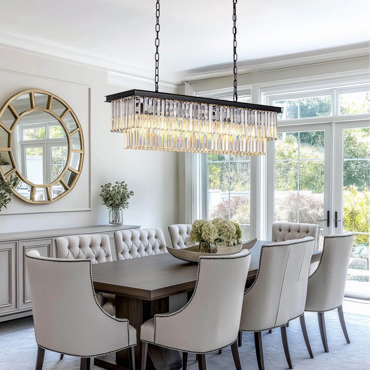 Vintage Rectangular Crystal Chandelier - Light Fixtures for Dining Room ...