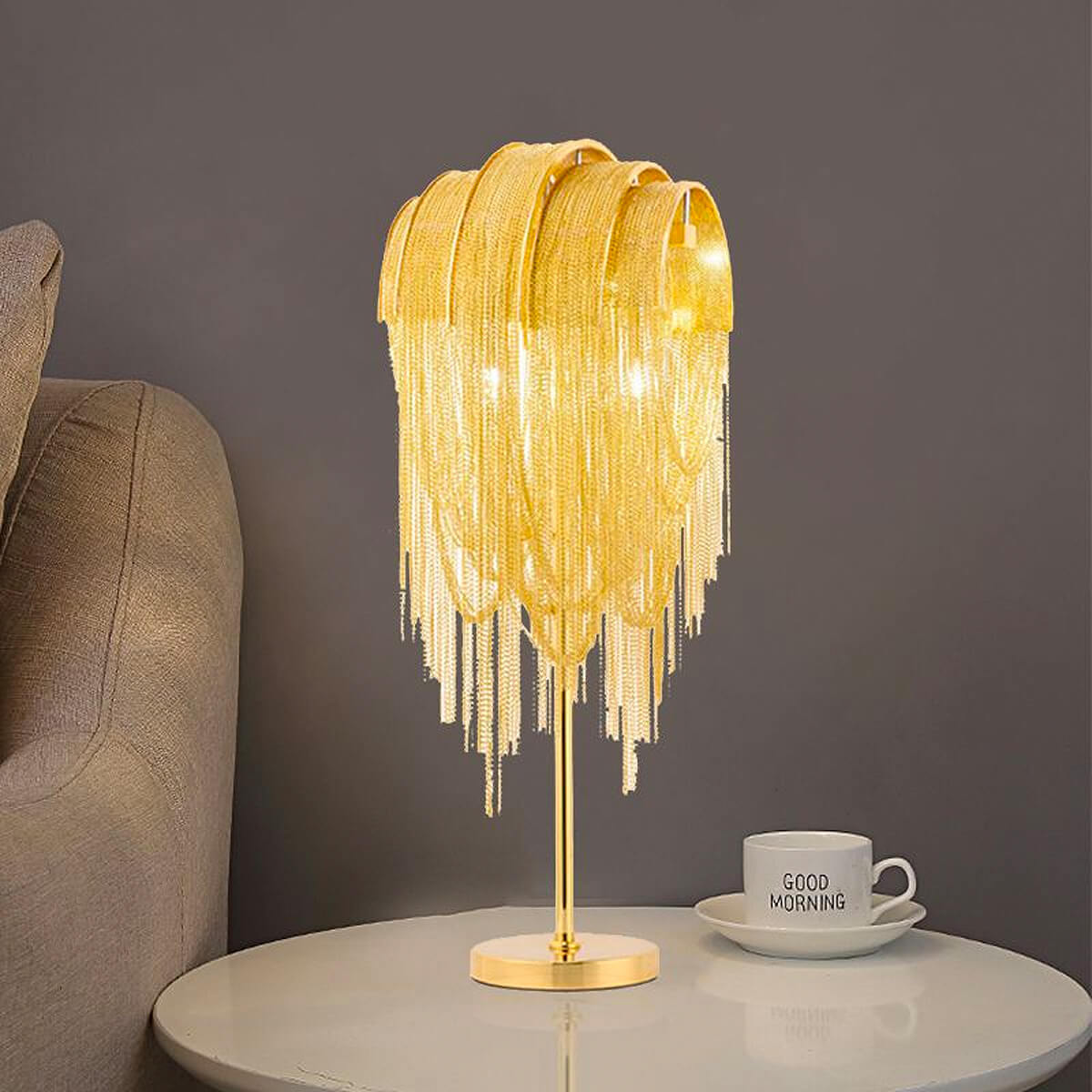 Nordic postmodern bedroom tassel aluminum chain table lamp | Sofary ...