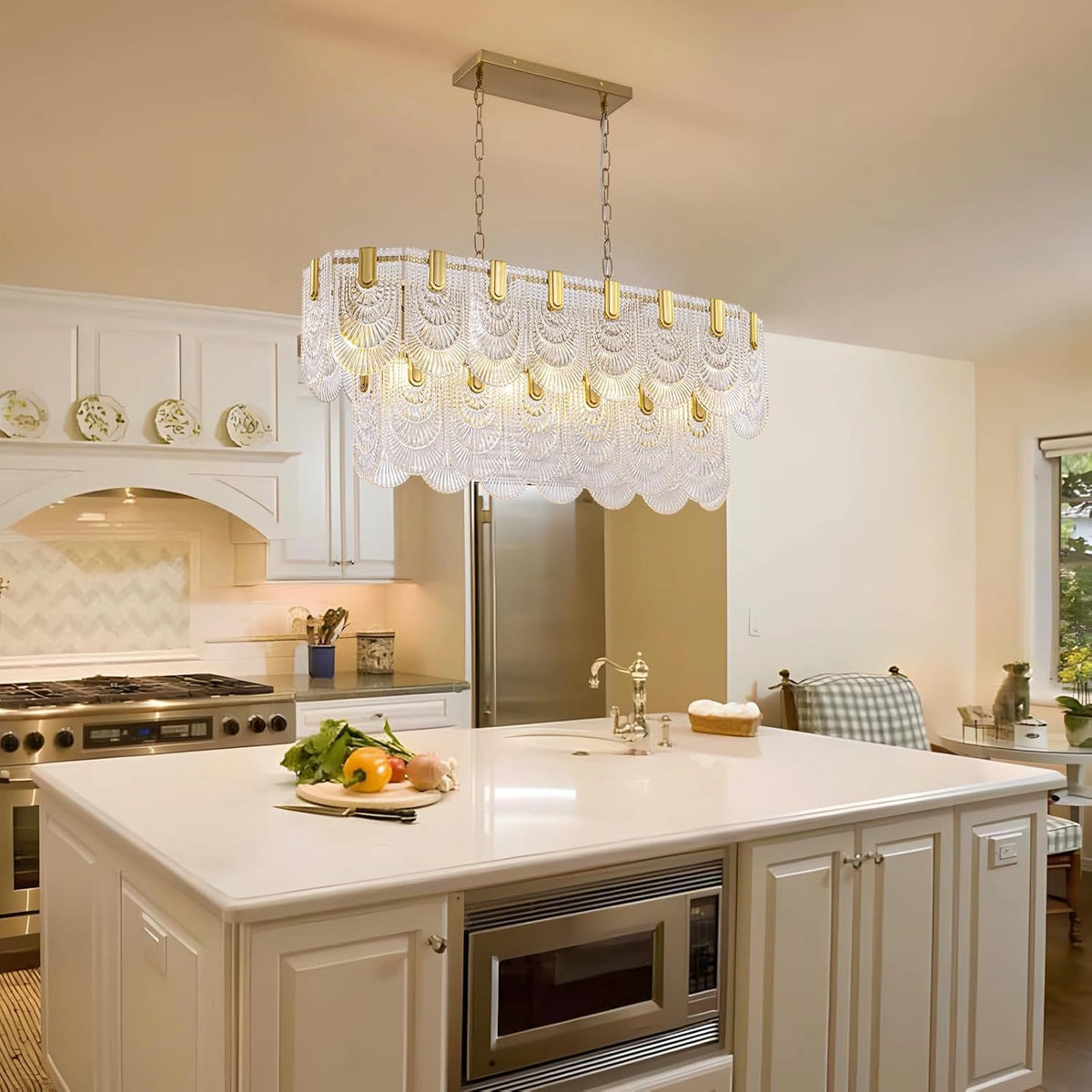 Scalloped Glass Luxury Gold Chandelier for Dining Room & Kitchen Island ...
