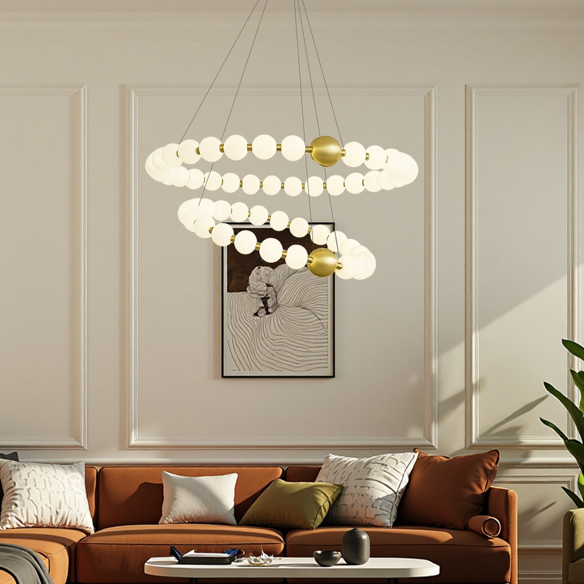 Modern Two Tier Pearl Globe Chandelier – Round Acrylic Ring Light ...