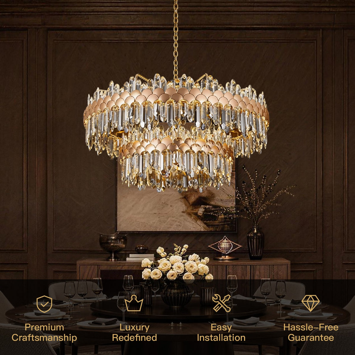 Aurelian Double-Tier Crystal Chandelier | Dimmable | Sofary