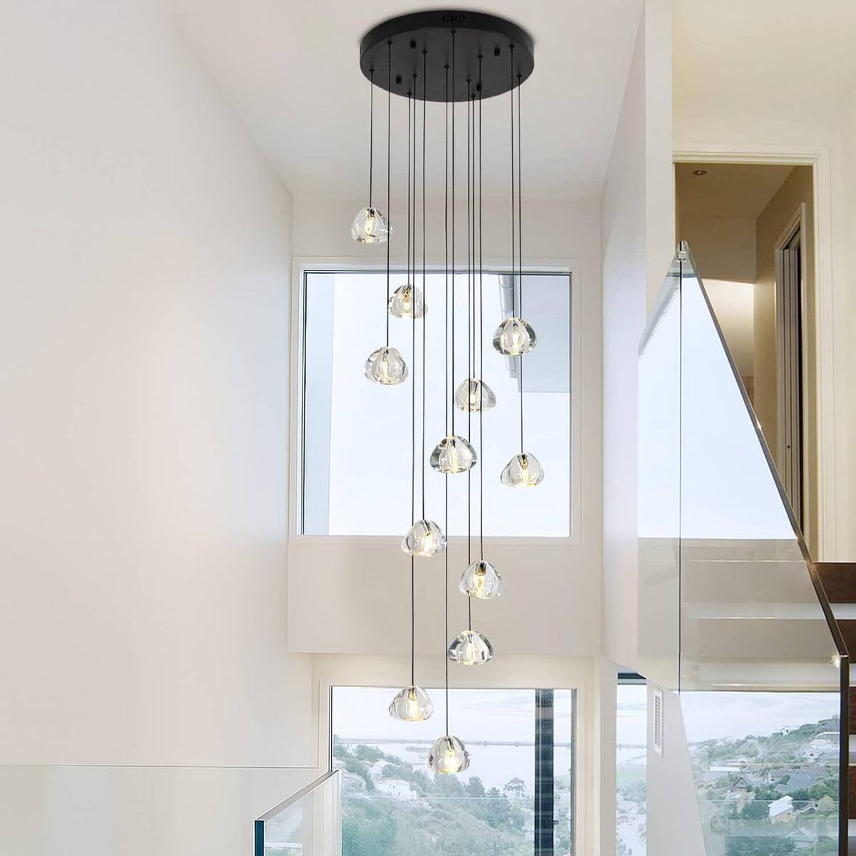 Cluster Chandelier Long High Ceiling Pendant – Perfect for Foyer ...