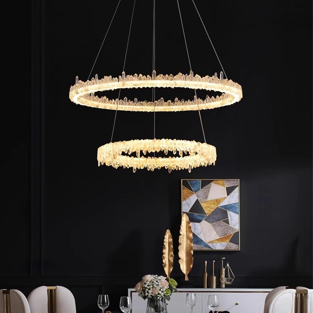 Contemporary Iceberg Double Ring Crystal Chandelier for Dining Room & Living Room | Sofary Lighting