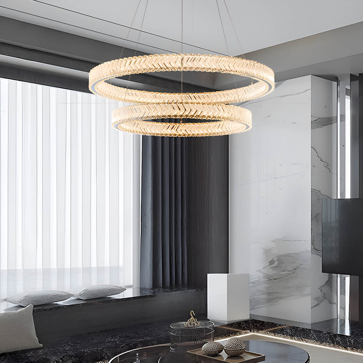 Crystal Ring Chandelier 2-Tier LED Ring Chandelier Info|Sofary