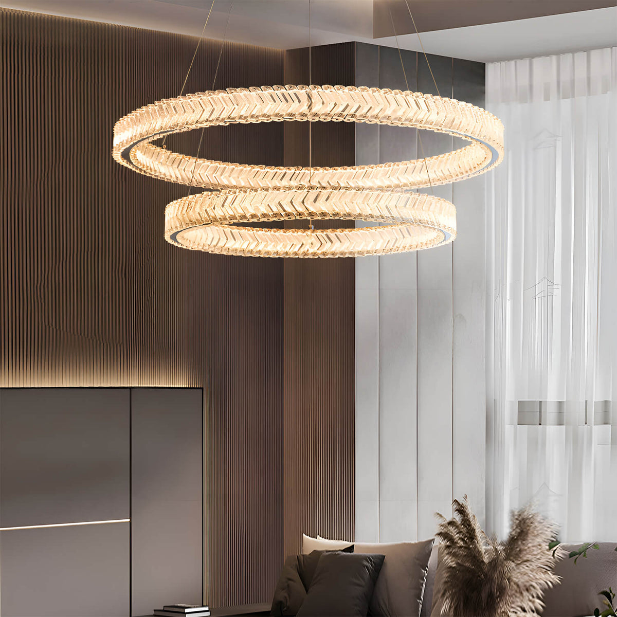 Crystal Ring Chandelier 2-Tier LED Ring Chandelier Info|Sofary
