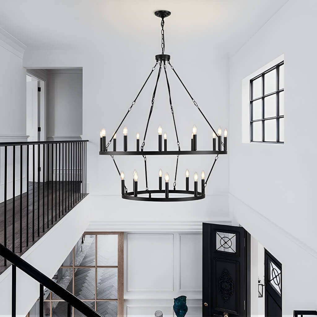 Double-Tier Iron Chandelier Industrial Rustic Lighting | Sofary Lighting