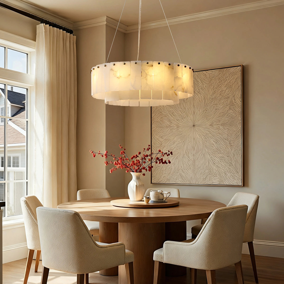 Elara Alabaster Glow Round Chandelier – Luxury Alabaster Lighting for ...