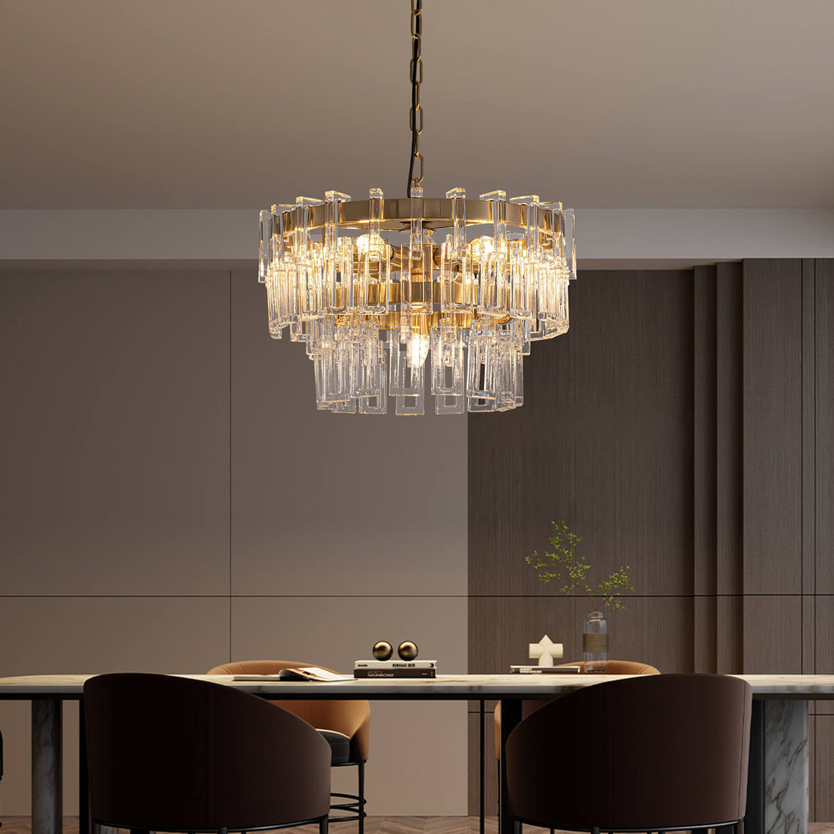 Gildra Elegant Modern Gold Brass Crystal Round Chandelier for Dining ...
