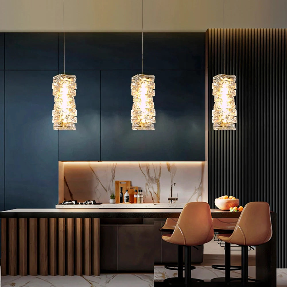 Modern Stacked Glass Pendant Light – Ice Cube Design for Dining Room ...