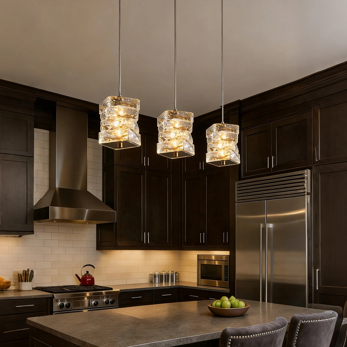 Modern Stacked Glass Pendant Light – Ice Cube Design for Dining Room ...