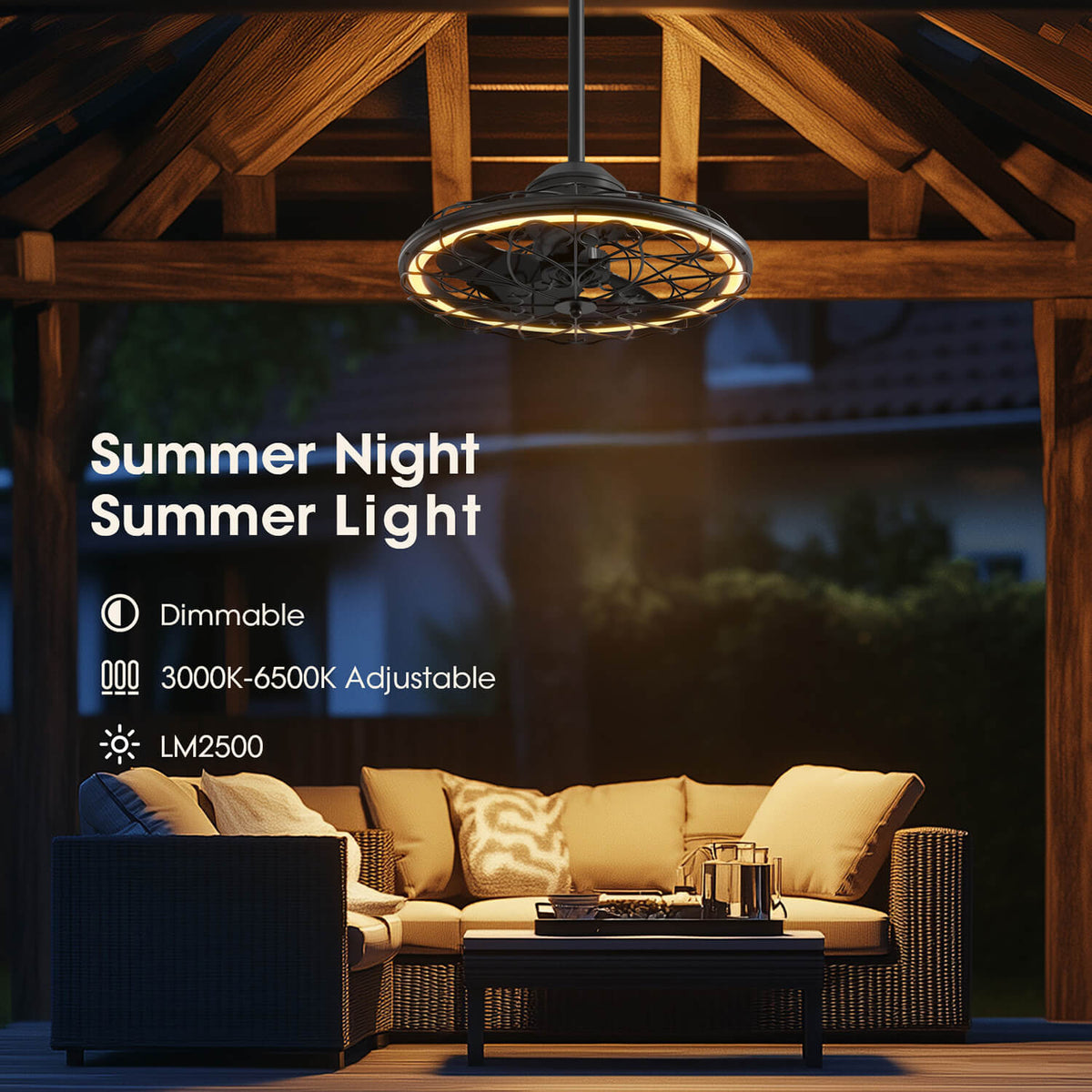 Griven Framehouse Ceiling Fan with Light and Remote– Wet-Rated Caged ...