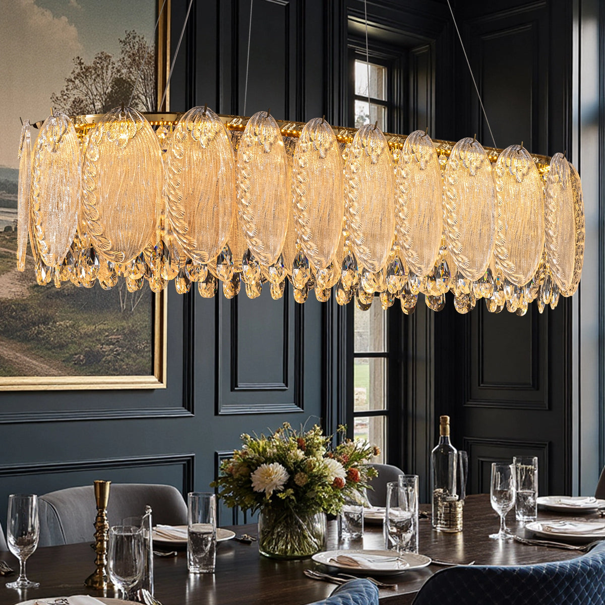 Luxury Leaf‑Glass Oval Chandelier – Luxury Crystal Glass Pendant Light ...