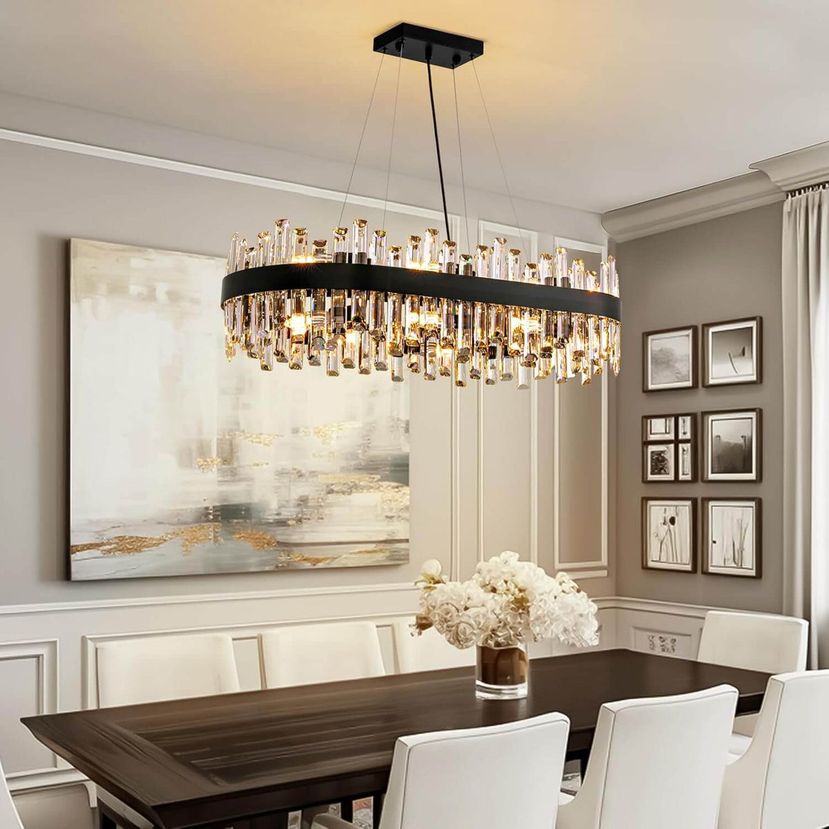 Luxora Modern Elegance Black Brass Crystal Rectangular Chandelier for Dining Room & Kitchen ...