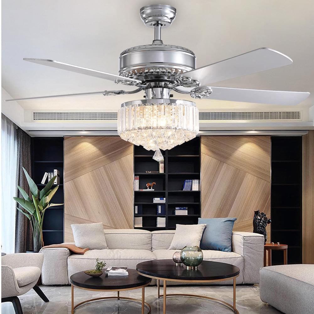 5 - Blade Crystal Ceiling Fan with Remote Control | Sofary Lighting