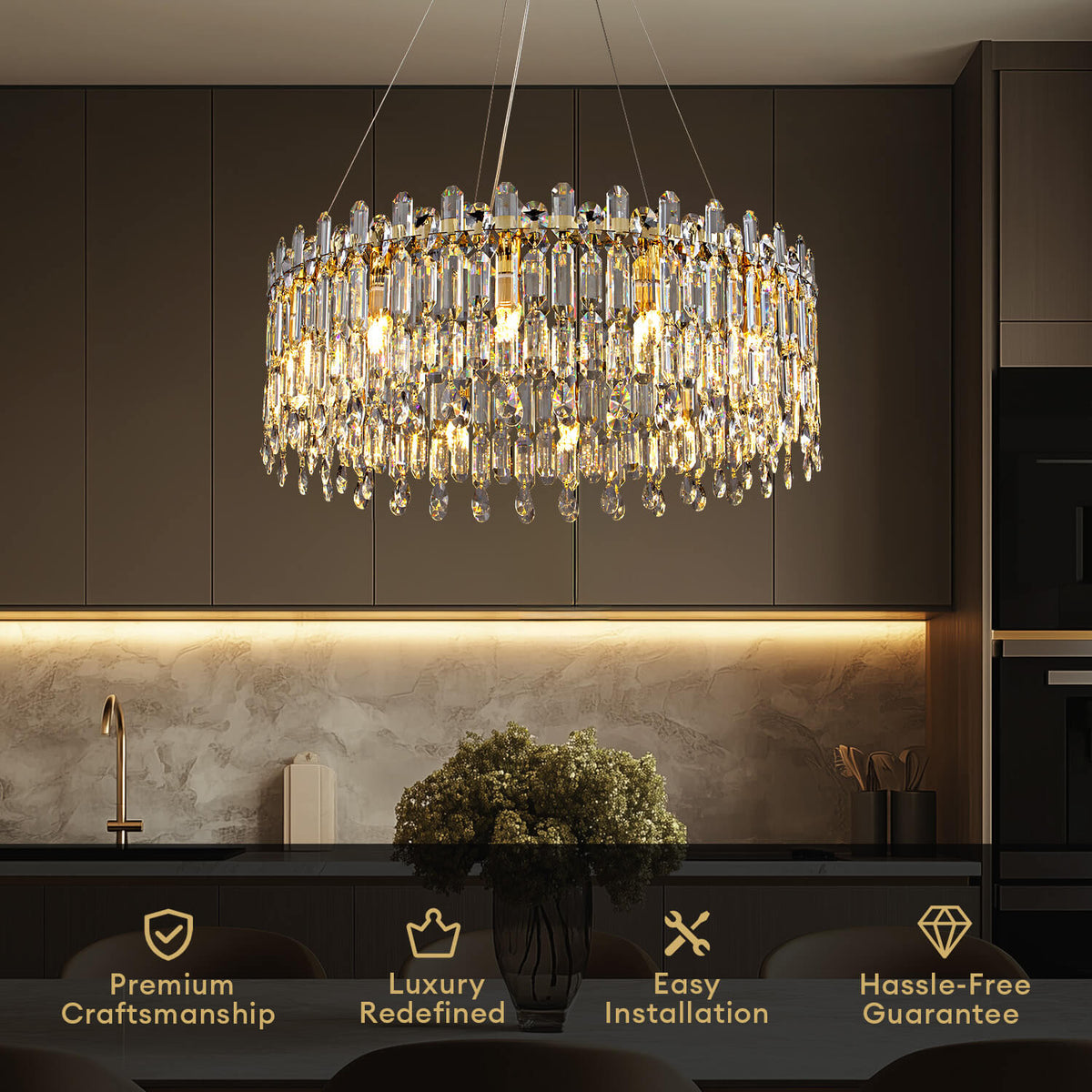 Round Linear Crystal Chandelier for Dining Room Living Room | Sofary ...