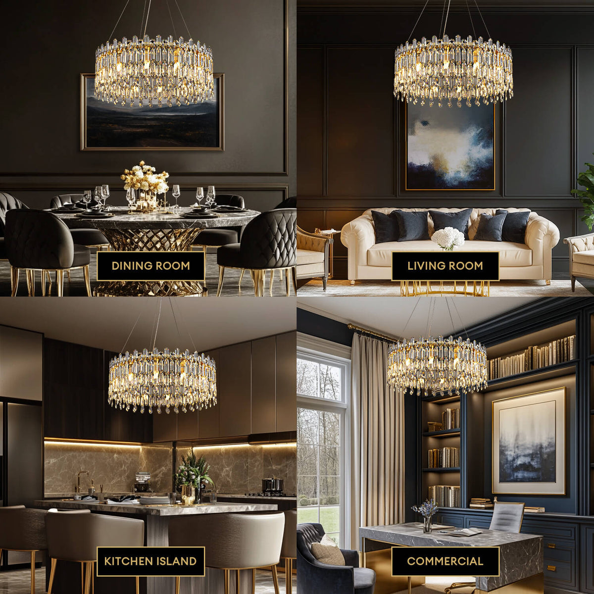 Round Linear Crystal Chandelier for Dining Room Living Room | Sofary ...