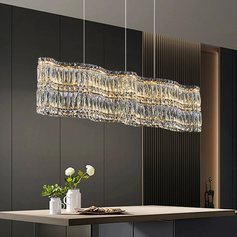 Wave-Cut Crystal Chandelier – Modern Luxury Dining Light Fixture for ...