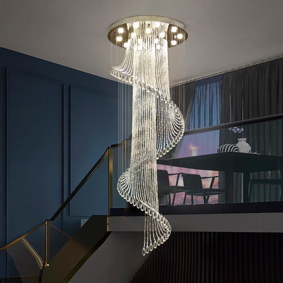 Modern Crystal Raindrop Spiral Chandelier for Foyer and Staircase ...