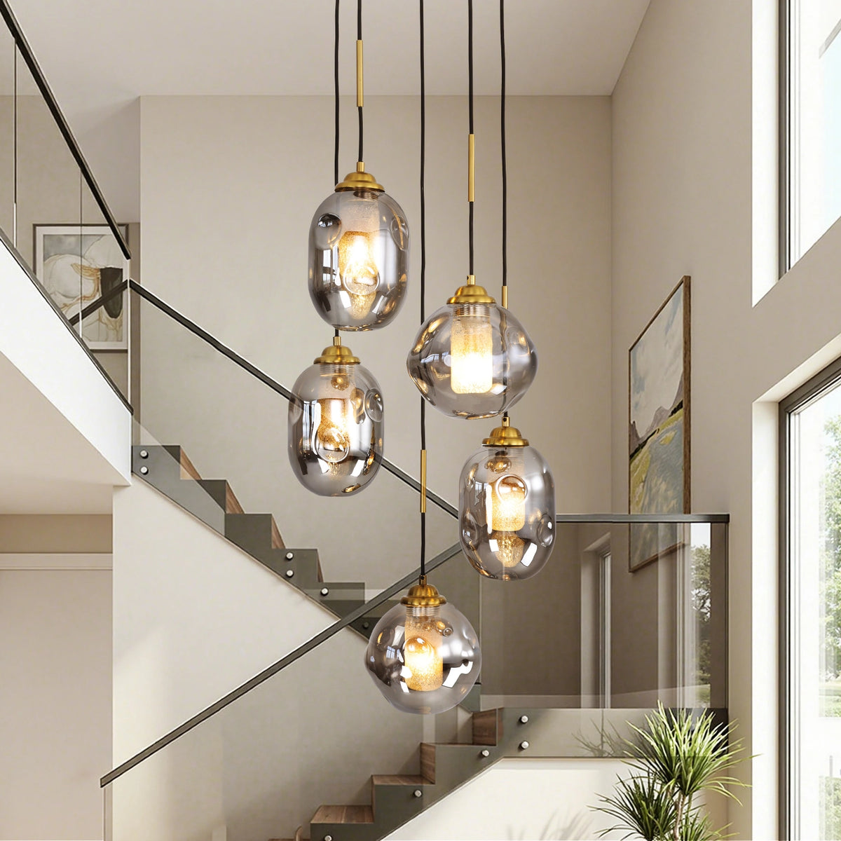 Modern Lava Glass Pendant Chandelier for Foyer & Staircase Foyer ...