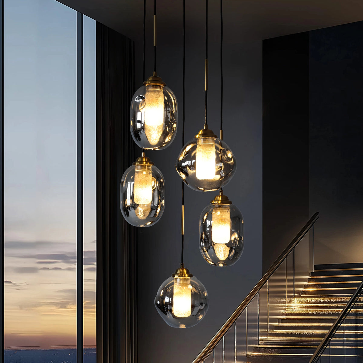 Modern Lava Glass Pendant Chandelier for Foyer & Staircase Foyer ...