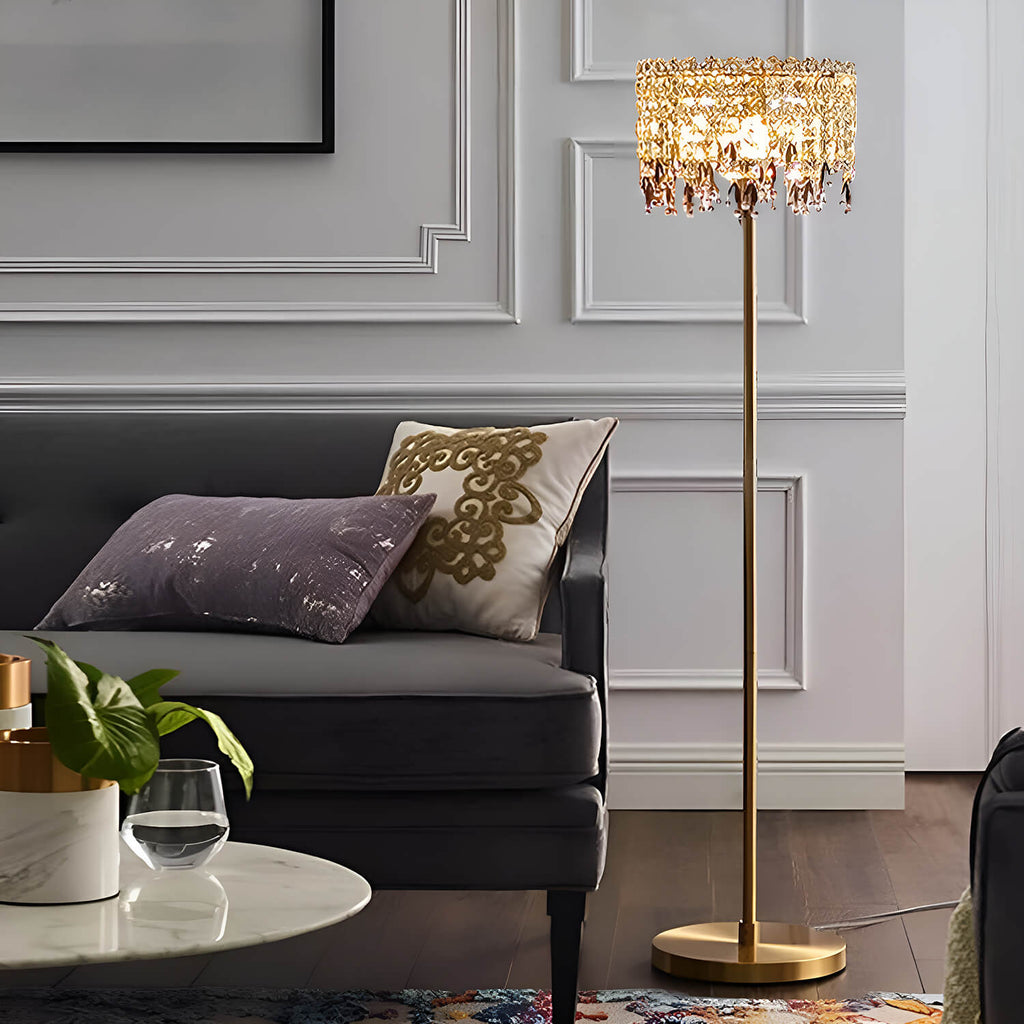 Classic Elegant Crystal Gold Floor Lamp for Living Room | Sofary Lighting