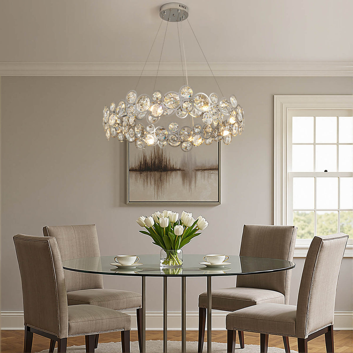 Opal Unique Elegance Modern Chrome Crystal Round Chandelier for Dining ...