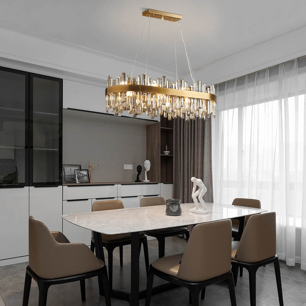 Luxora Modern Gold Brass Crystal Rectangular Chandelier for Dining Room ...