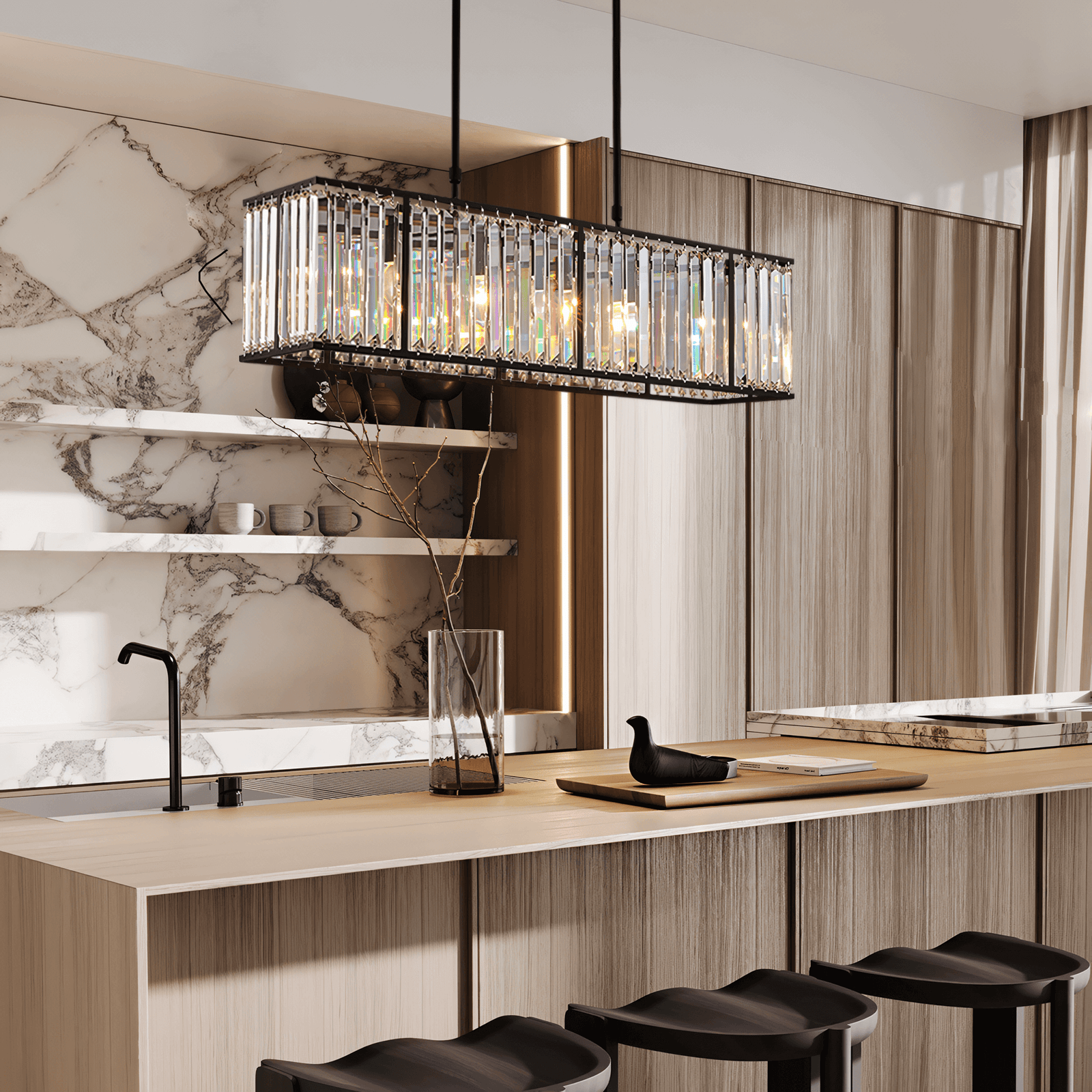 Rectangular Gold Frame Crystal Chandelier | Sofary