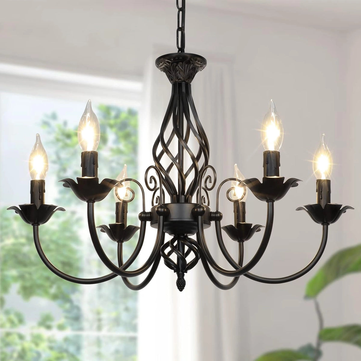 Rustic Wrought Iron Farmhouse Chandelier – 6-Light Candle Style for ...