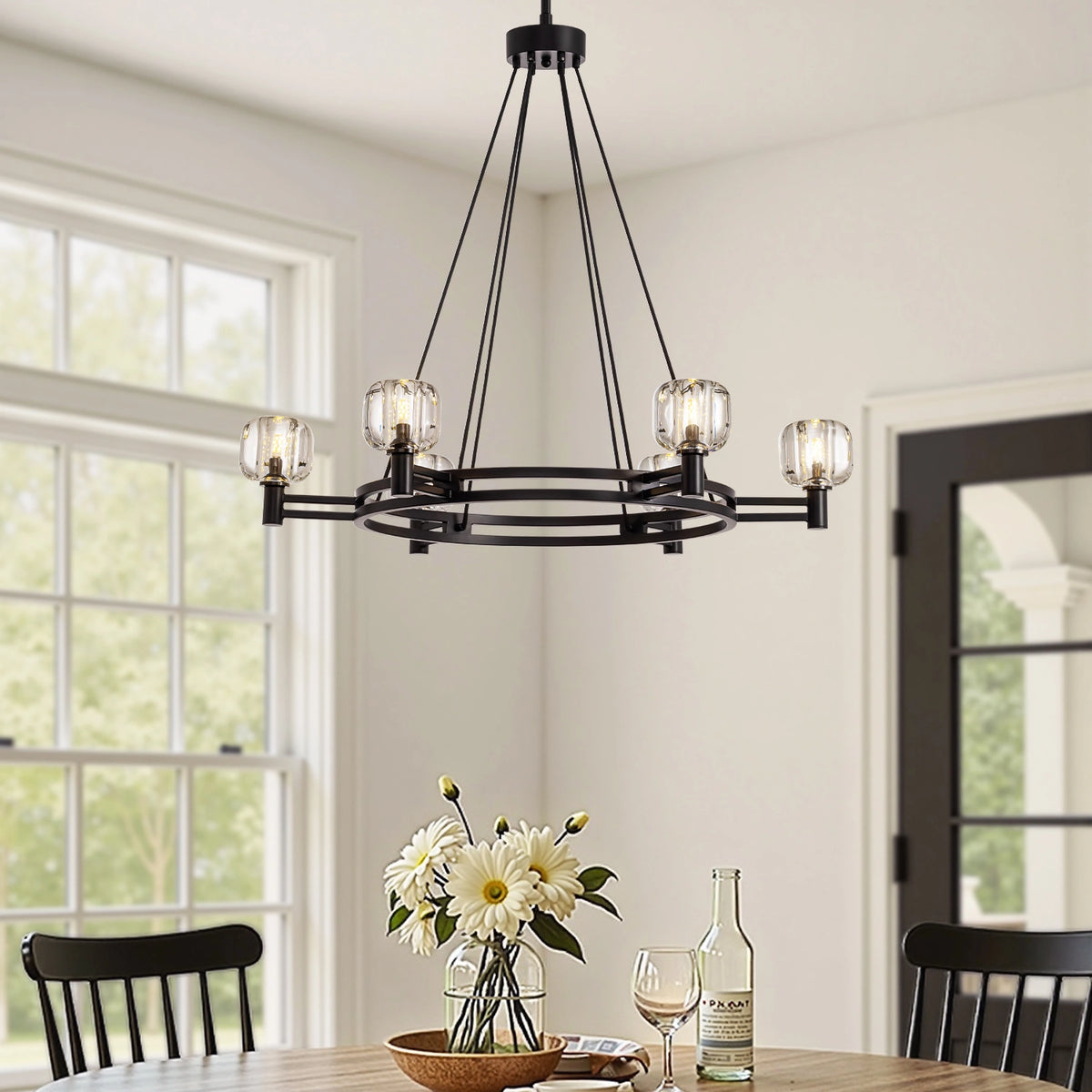 Rustic Round Chandelier with Glass Shades for Dining Room & Kitchen ...