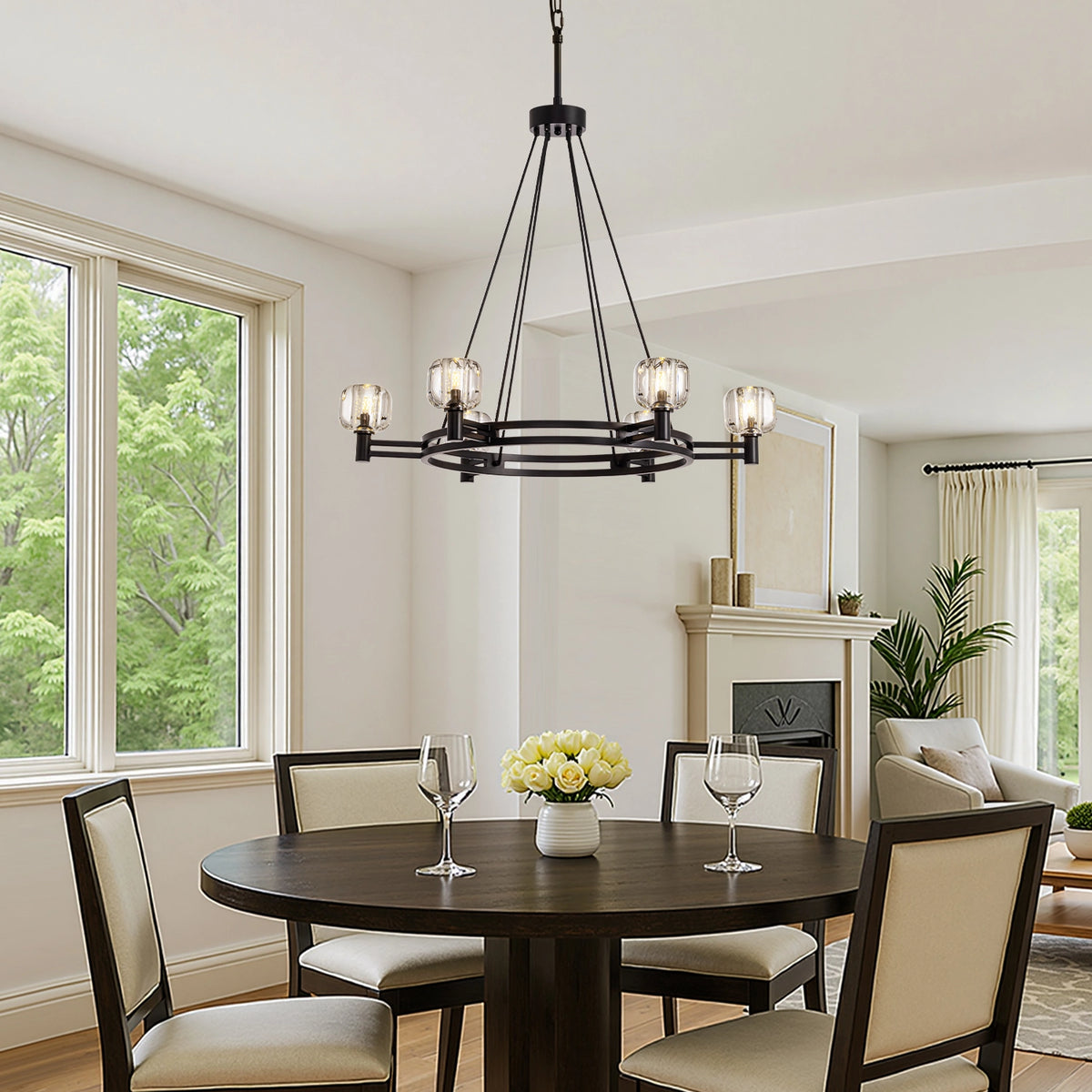 Rustic Round Chandelier with Glass Shades for Dining Room & Kitchen ...