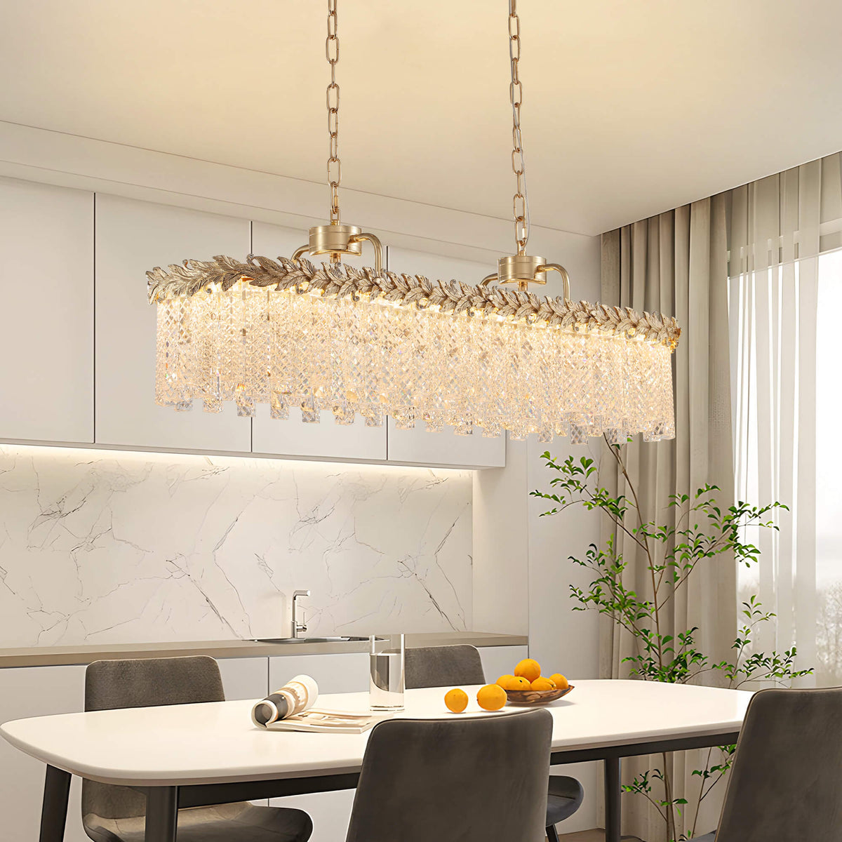 Seraphic Luxury Modern Gold Brass Crystal Rectangular Chandelier for ...