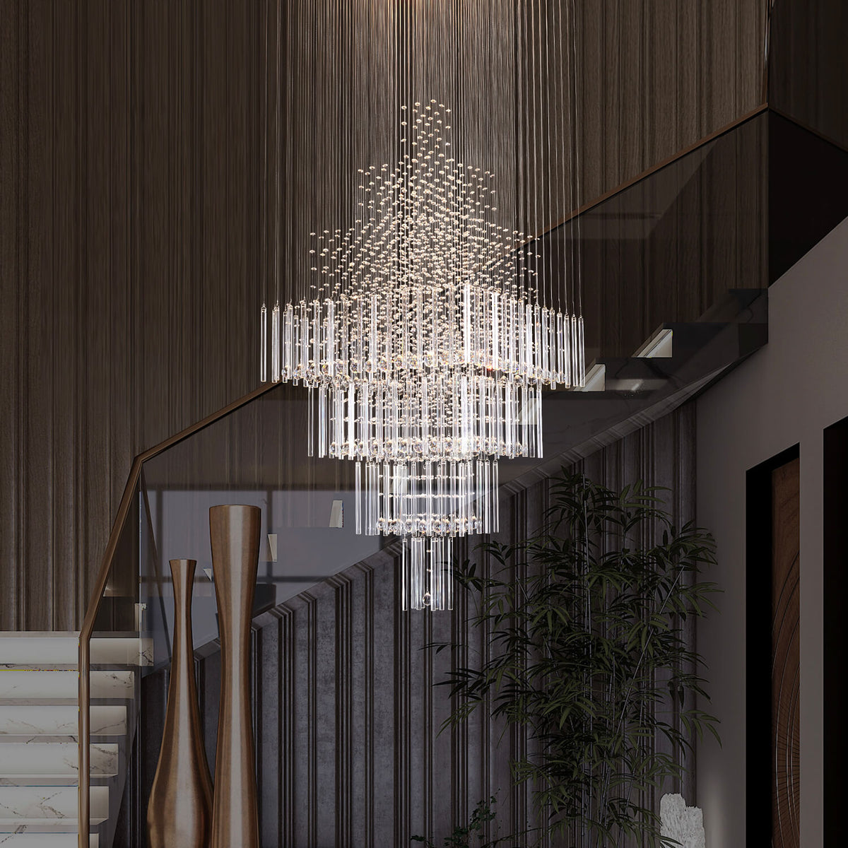 Square Raindrop Floating Castle Crystal Chandelier for Foyer and ...
