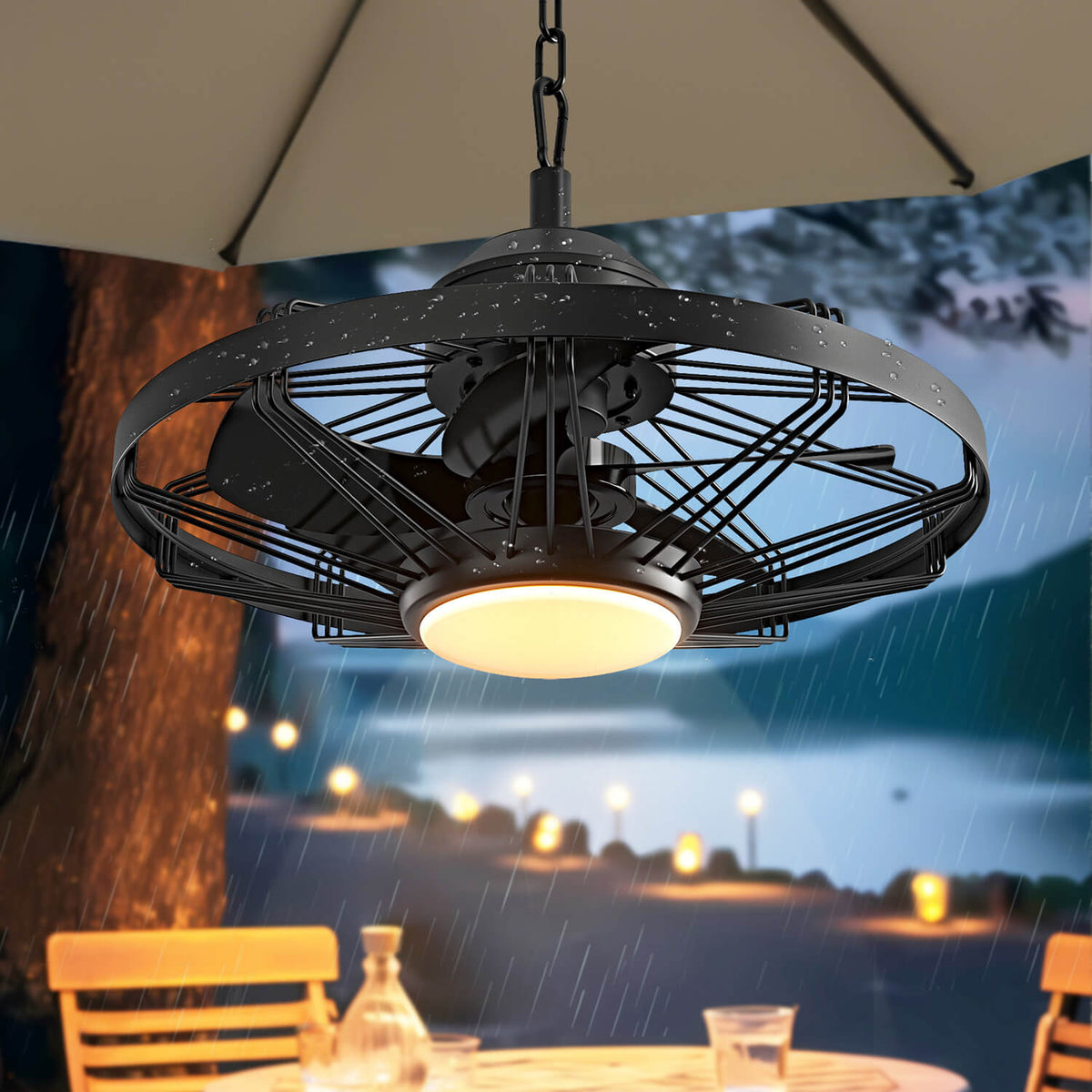 Torvik Framehouse Ceiling Fan with Light and Remote – Wet-Rated Caged ...