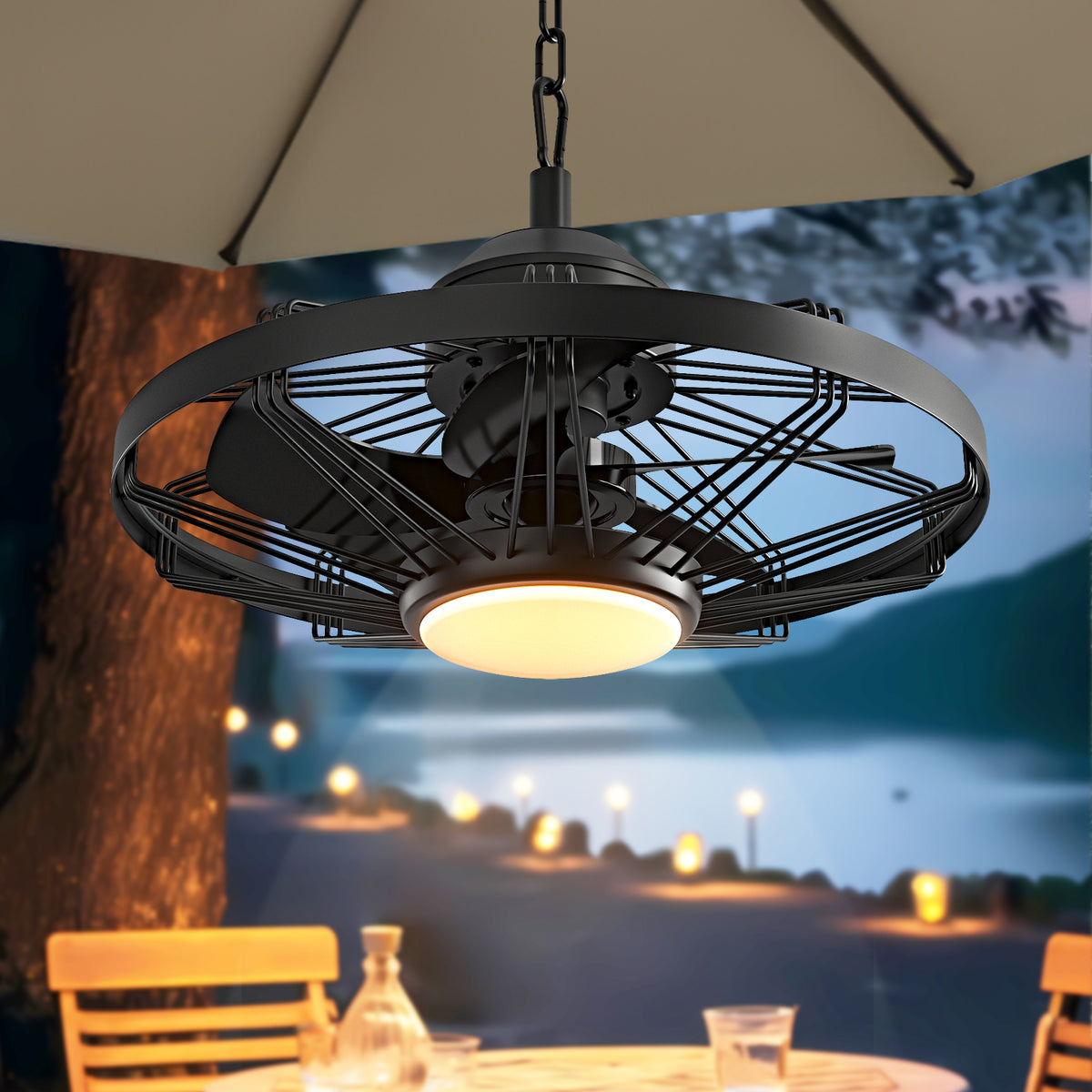 Torvik Framehouse Ceiling Fan with Light and Remote – Wet-Rated Caged ...