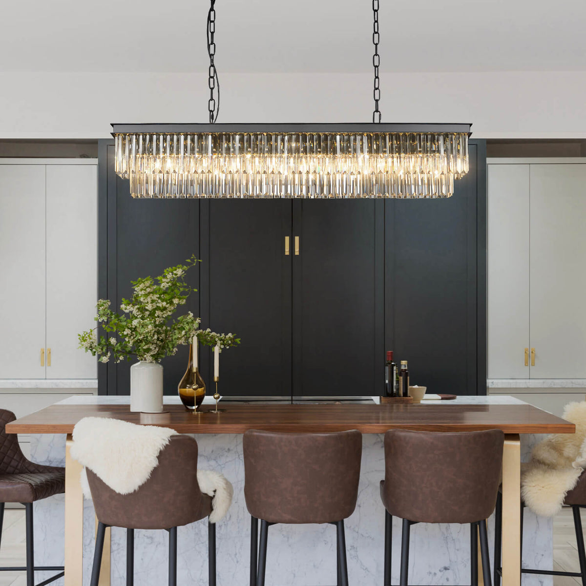 Vintage Rectangular Crystal Chandelier - Light Fixtures for Dining Room | Sofary Lighting