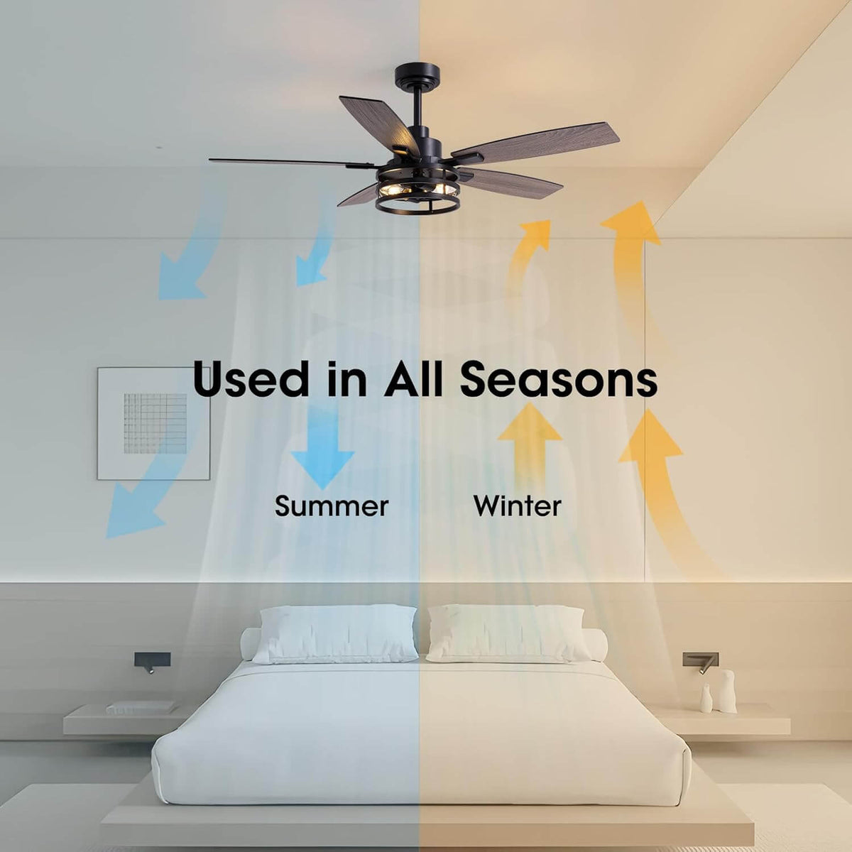 Vintara Modern Farmhouse Black Rustic Caged Ceiling Fan With Lights ...