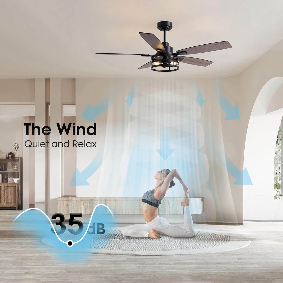 Vintara Modern Farmhouse Black Rustic Caged Ceiling Fan With Lights ...