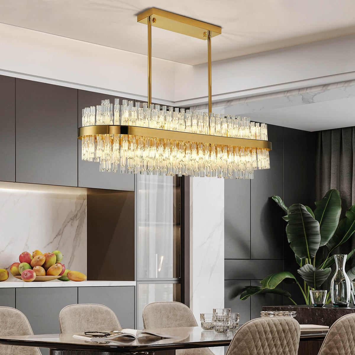 Virella Modern Elegance Gold Brass Crystal Linear Pendant Lighting for ...