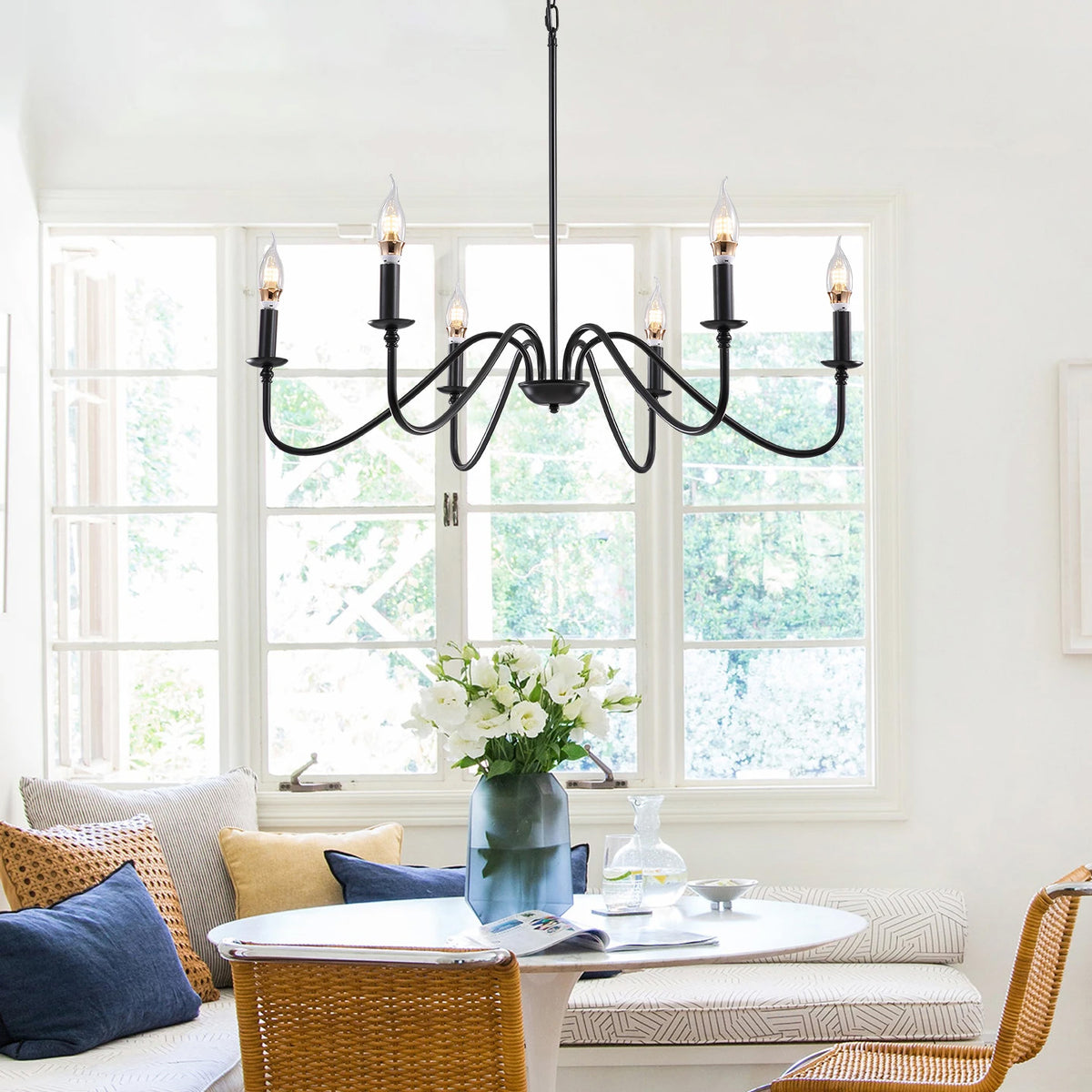 Modern Farmhouse Black Metal Candle chandelier | Sofary Lighting